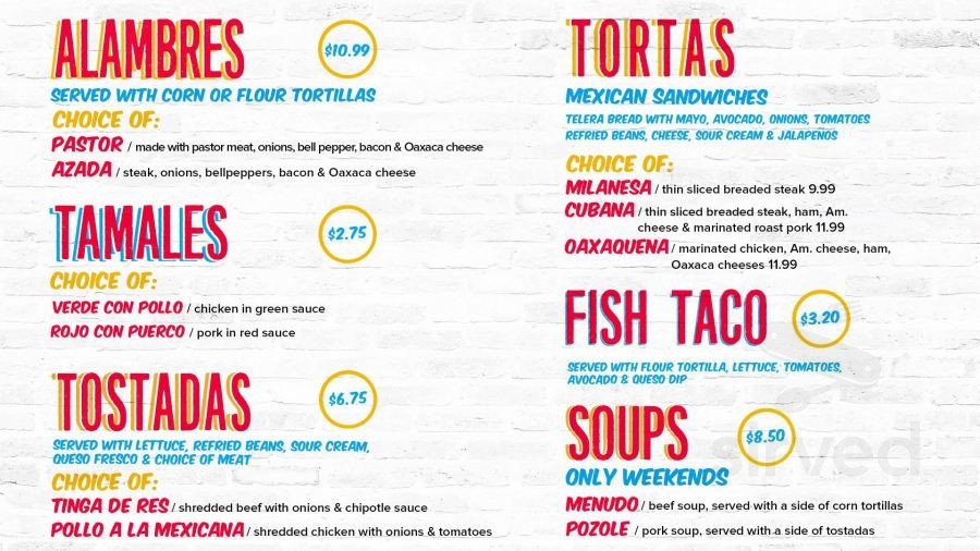Taco Libre menu in Eagan, Minnesota, USA