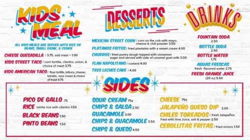 Taco libre menu in Roseville, Minnesota, USA