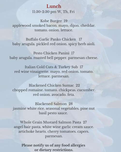 Sheila's Place Wine Bar & Cafe menu in Camarillo, California, USA