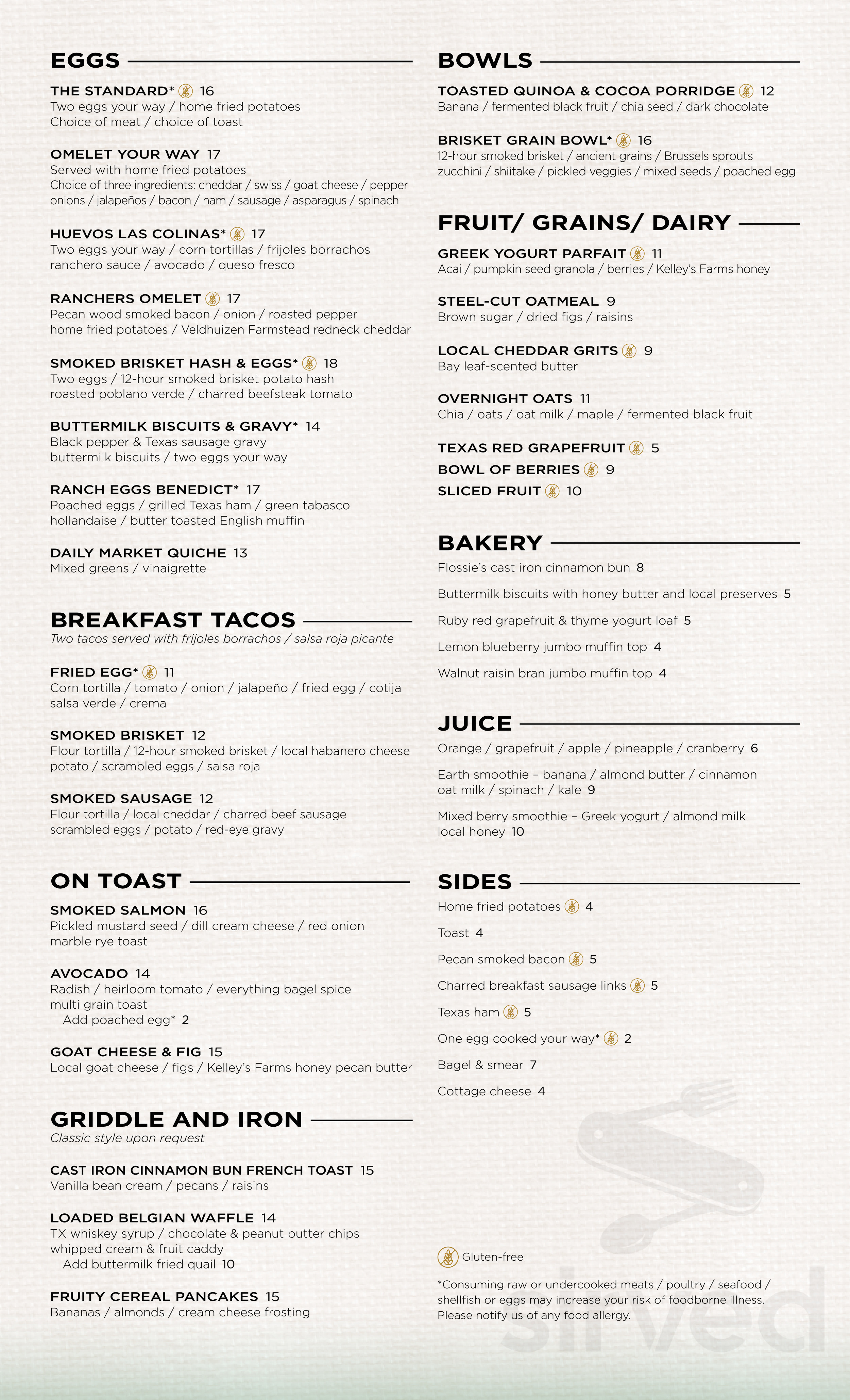 Flossie's menu in Irving, Texas, USA