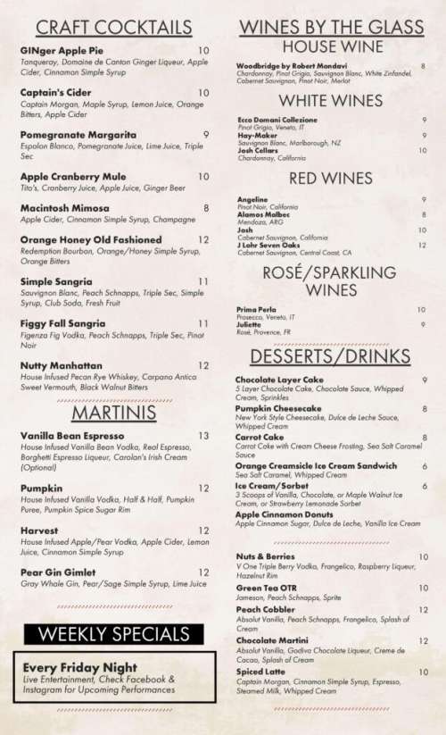 The 1850 House menu in Southbury, Connecticut, USA