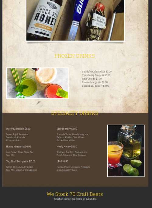 Little Bridge Marina menu in Rainbow City, Alabama, USA