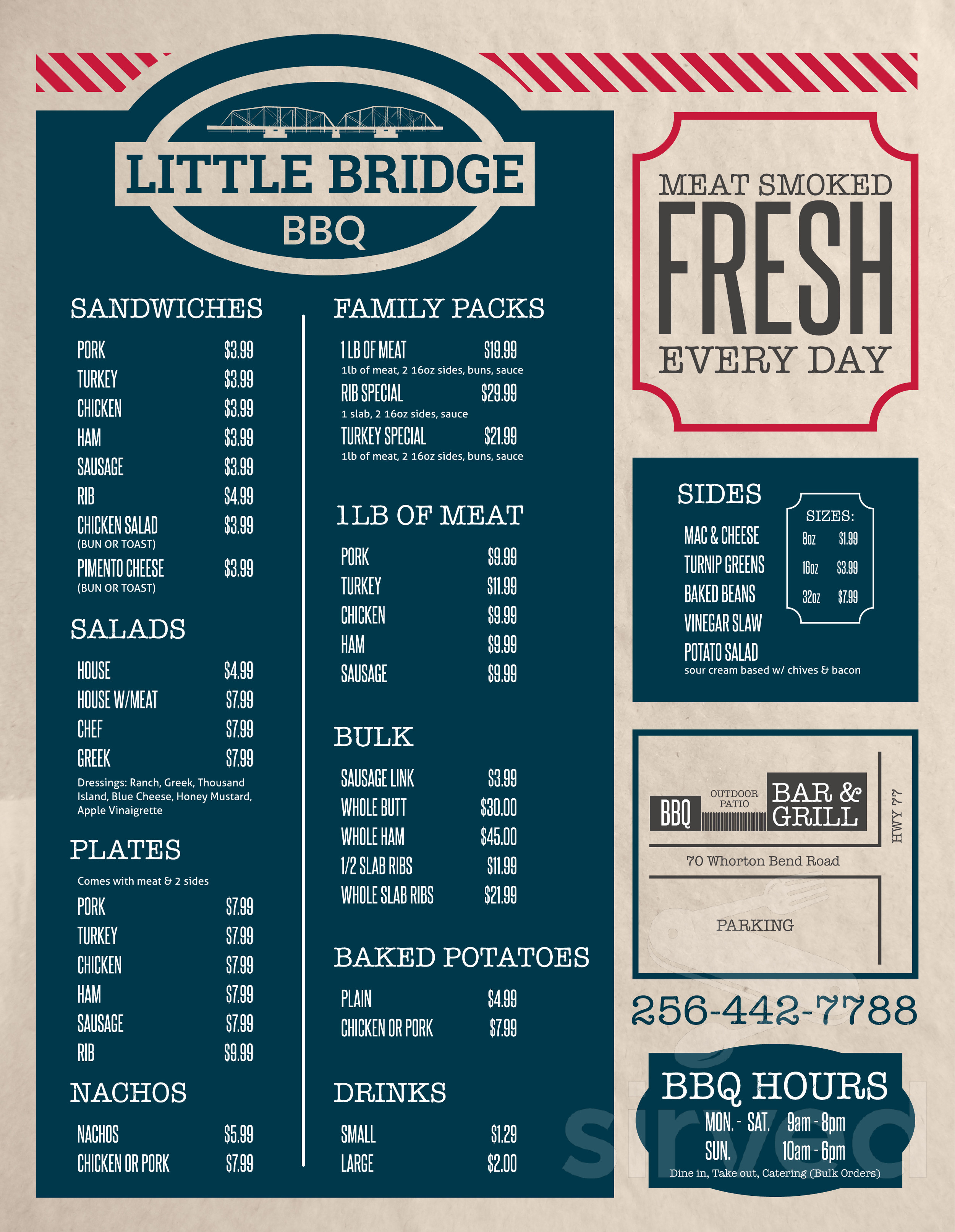 Little Bridge Marina menus in Rainbow City, Alabama, United States