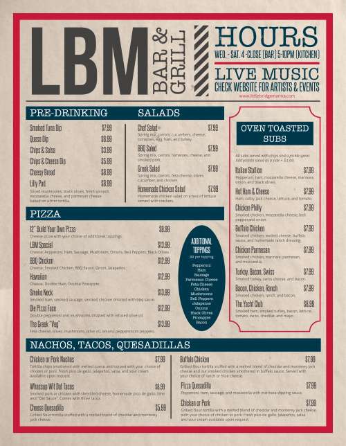 Little Bridge Marina menu in Rainbow City, Alabama, USA