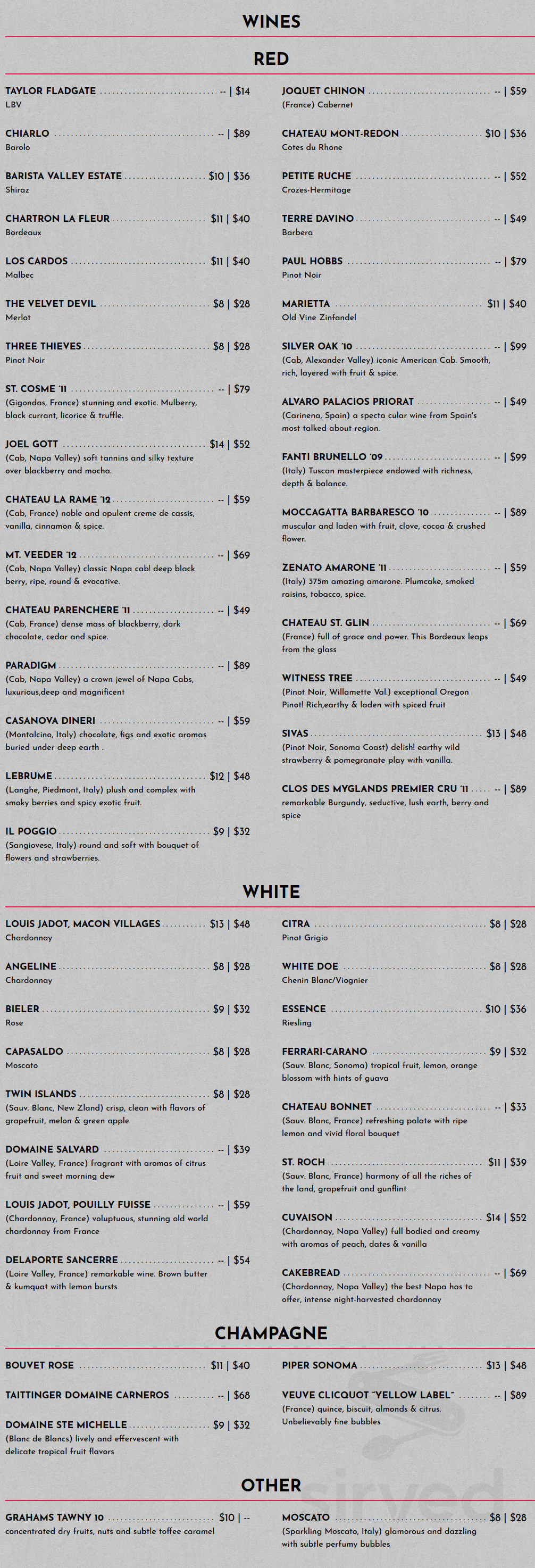 Vogue Bistro menu in Surprise, Arizona, USA