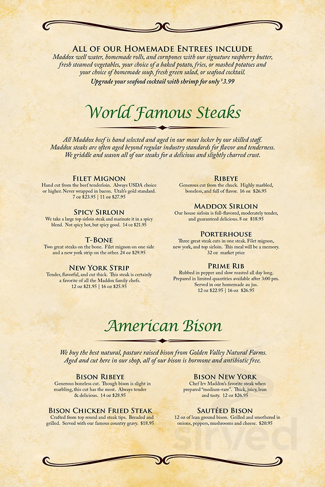 The Lodge At Maddox menu in Brigham City, Utah, USA