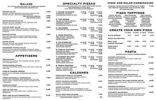 Cristiano's Pizza Etc menu in Marysville, Washington, USA