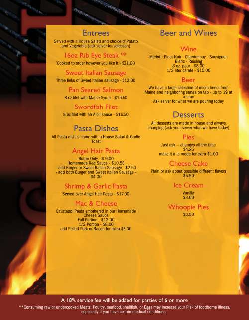 Swamp Yankee BBQ menu in Jonesboro, Maine, USA