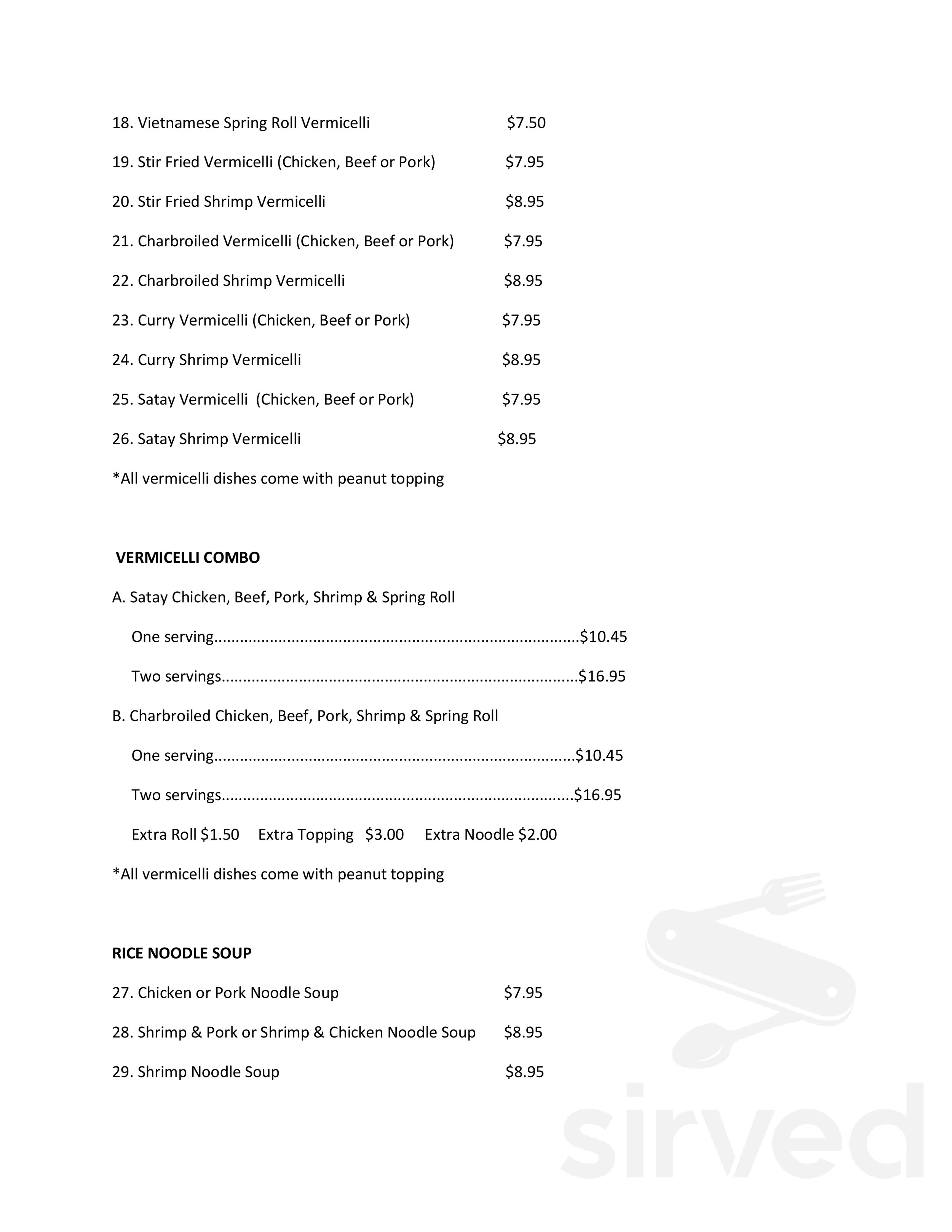 Menu - Prince Albert SK's Vu's Garden | Sirved