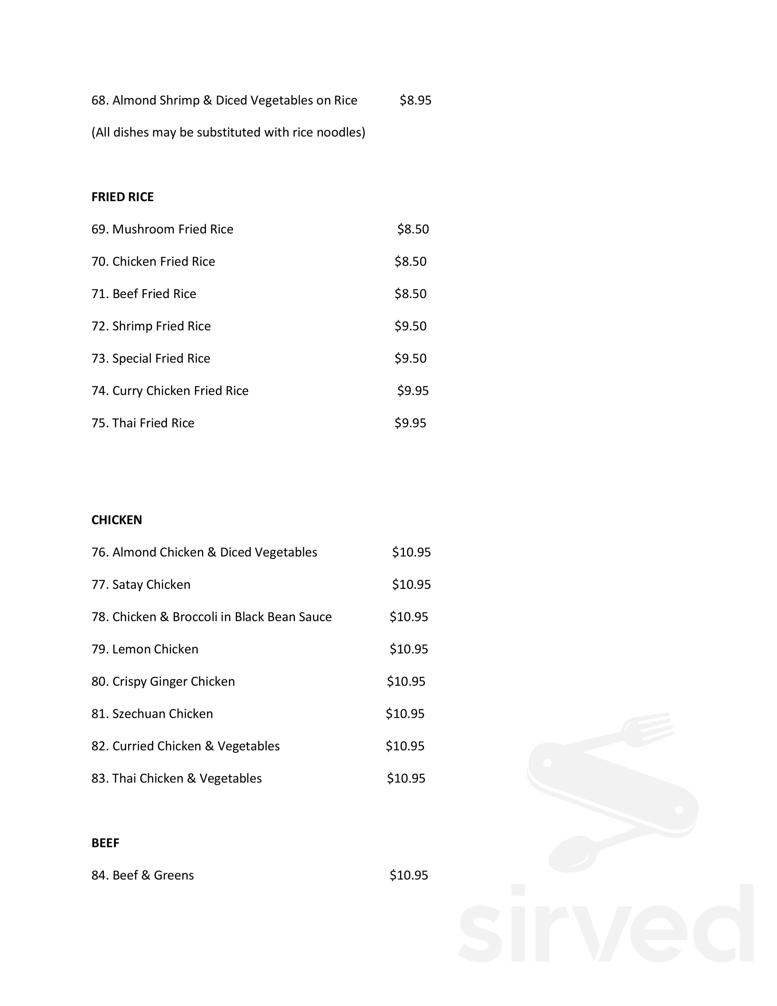 Menu - Prince Albert SK's Vu's Garden | Sirved
