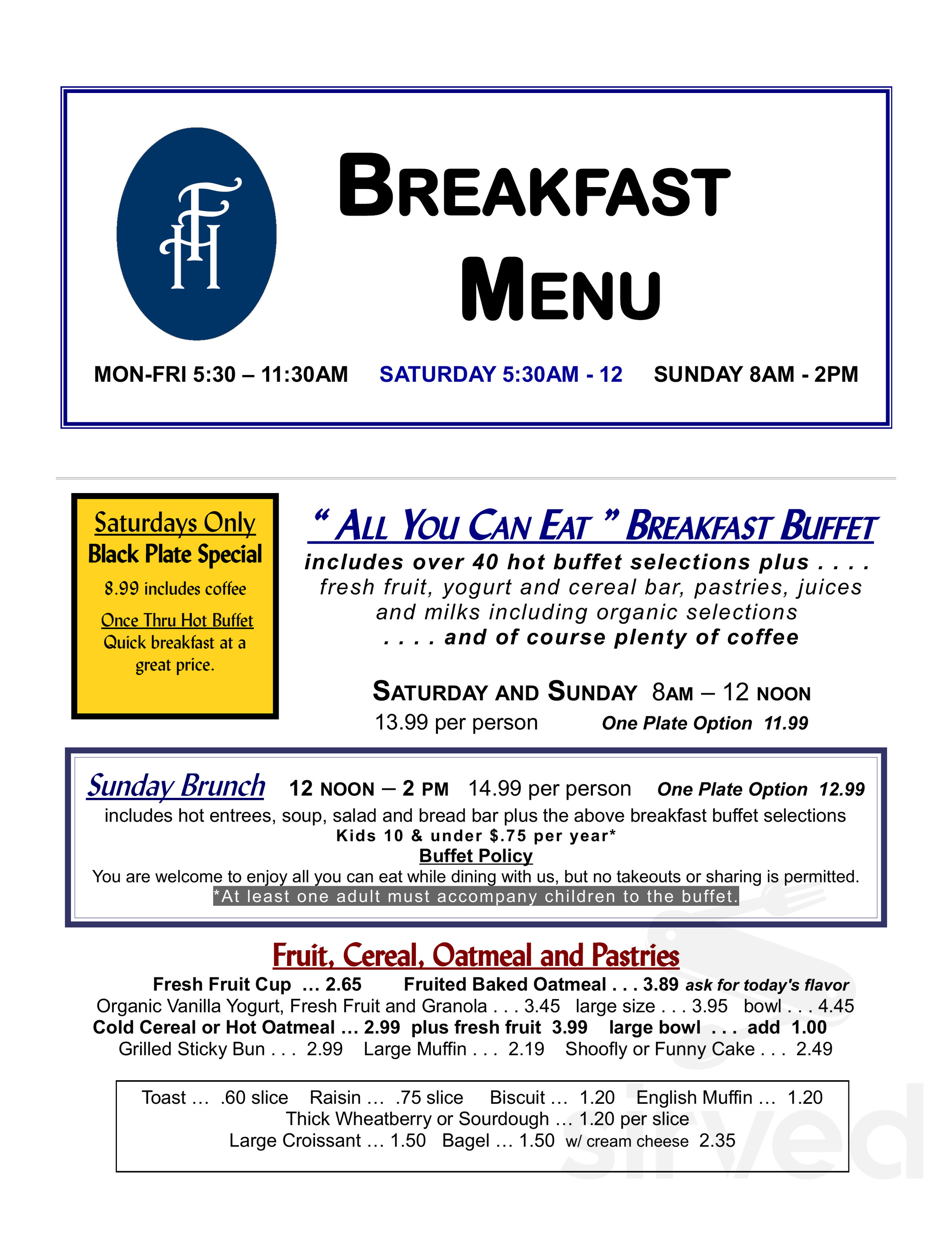 Menu for Franconia Heritage Restaurant in Telford, PA | Sirved