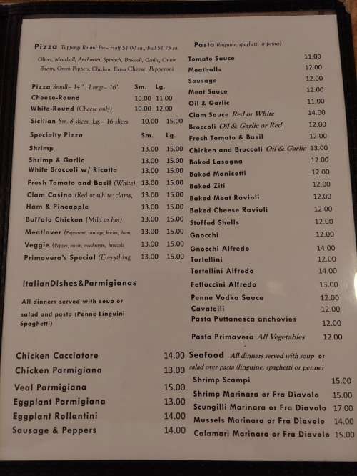 Primaveras Pizza menu in Scranton, Pennsylvania, USA