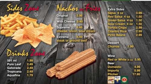 Burrito Zone menu in Pickering, Ontario, Canada