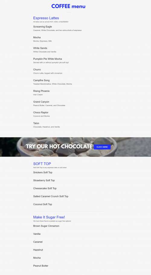 Desert Eagle Coffee menu in Glendale, Arizona, USA
