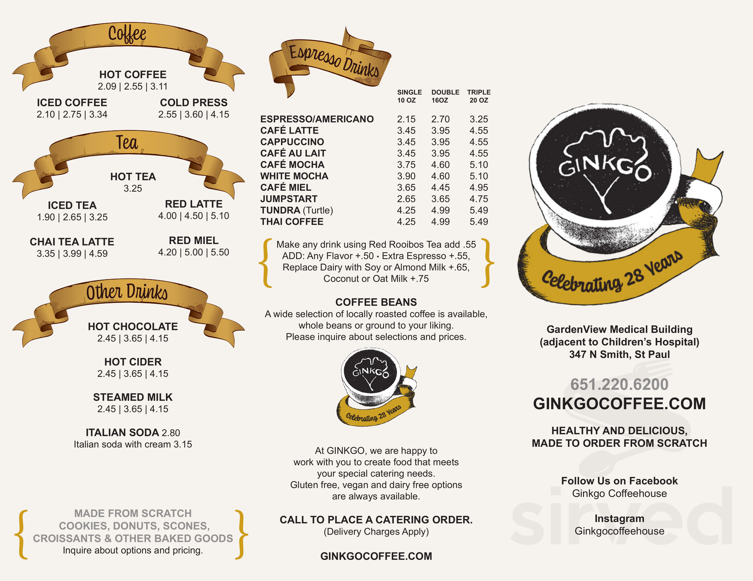 Ginkgo Coffeehouse menu in St Paul, Minnesota, USA