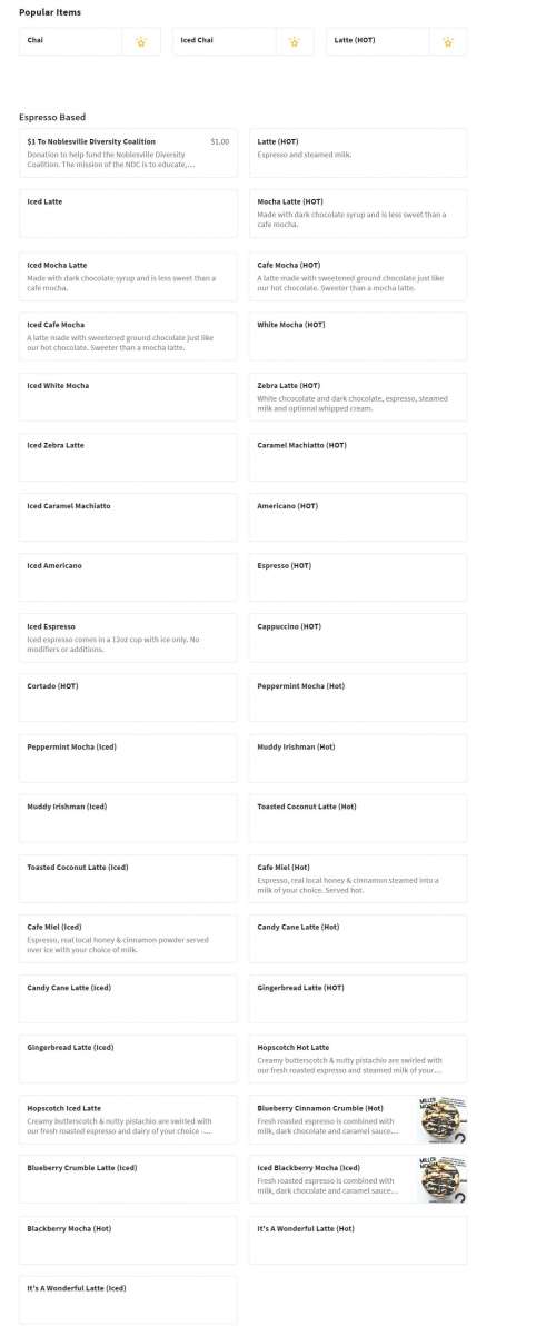 Noble Coffee & Tea Company menu in Noblesville, Indiana, USA