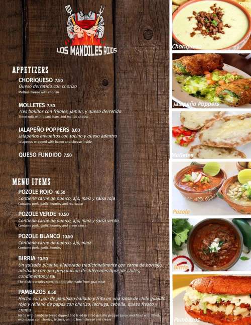 Los Mandiles Rojos menu in Topeka, Kansas, USA
