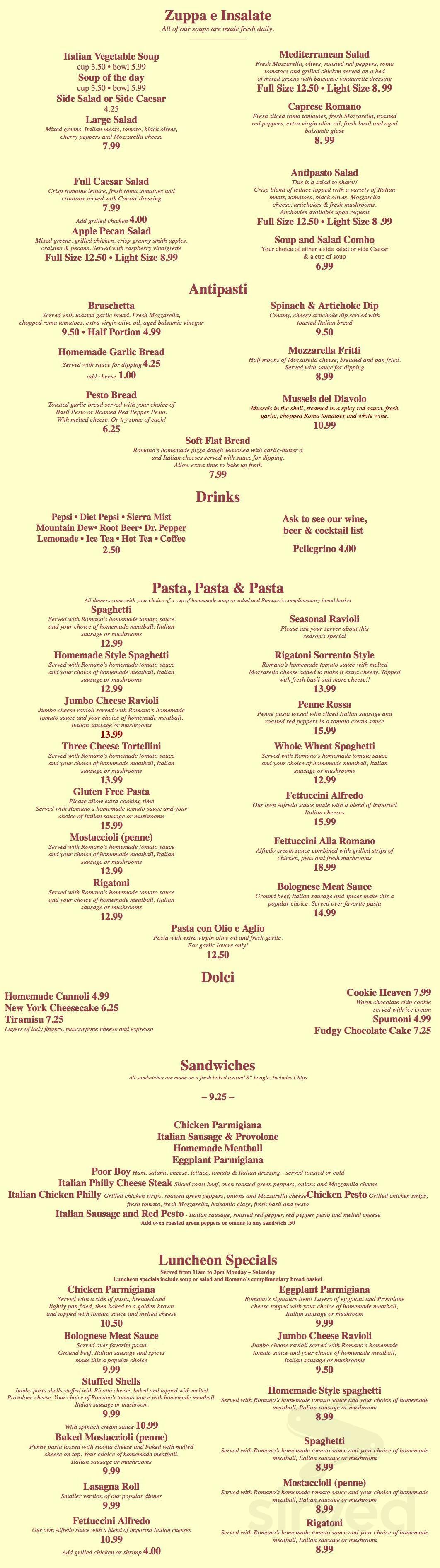 Romano's Pizzeria menu in Littleton, Colorado, USA