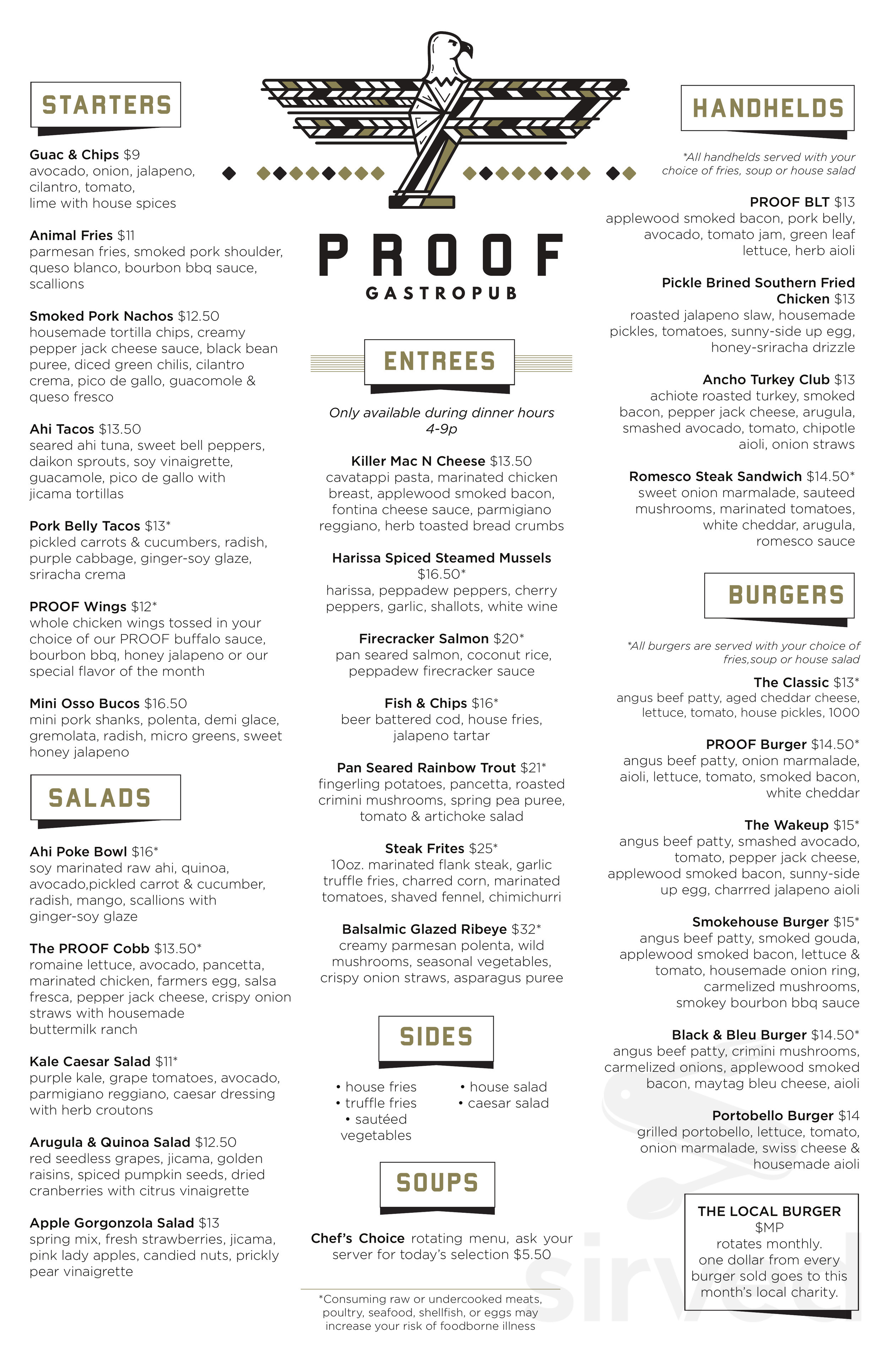 Proof Gastropub menu in Kennewick, Washington, USA