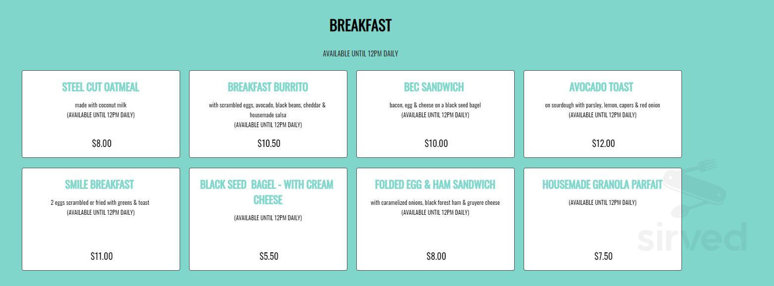 The Smile menu in New York, New York, USA