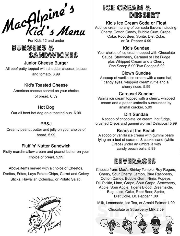 MacAlpine's Diner & Soda Fountain menu in Phoenix, Arizona, USA
