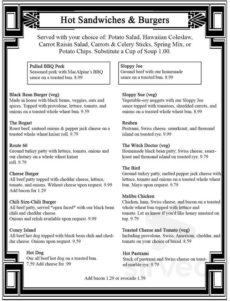 MacAlpine's Diner & Soda Fountain menu in Phoenix, Arizona, USA