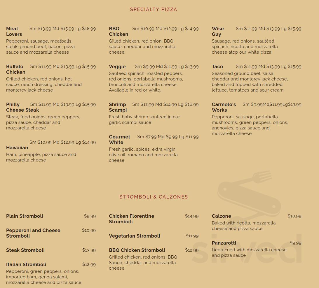 Carmelo's Ristorante menu in Bridgeton, New Jersey, USA