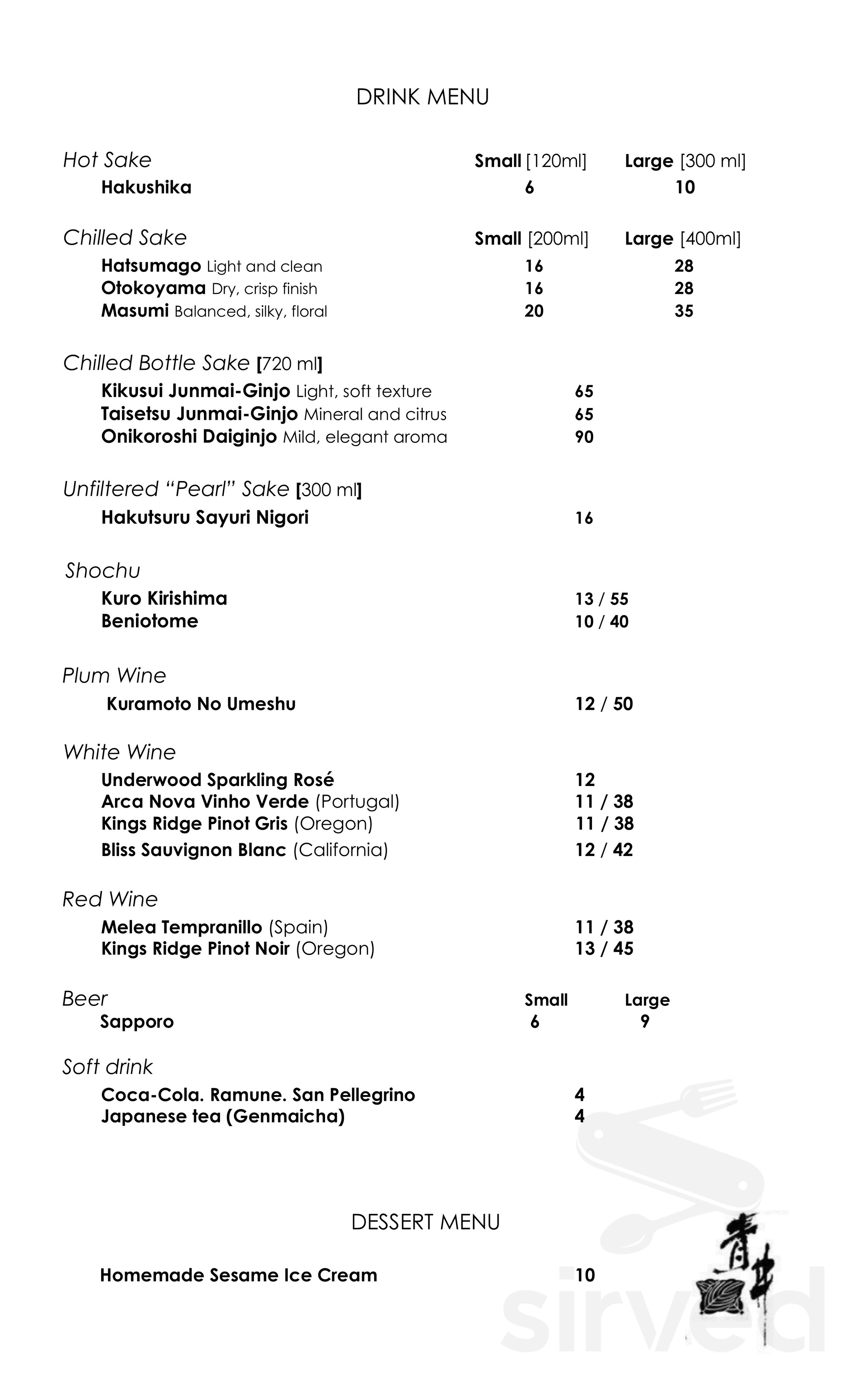 AOI Sushi & Izakaya menu in Boulder, Colorado, USA