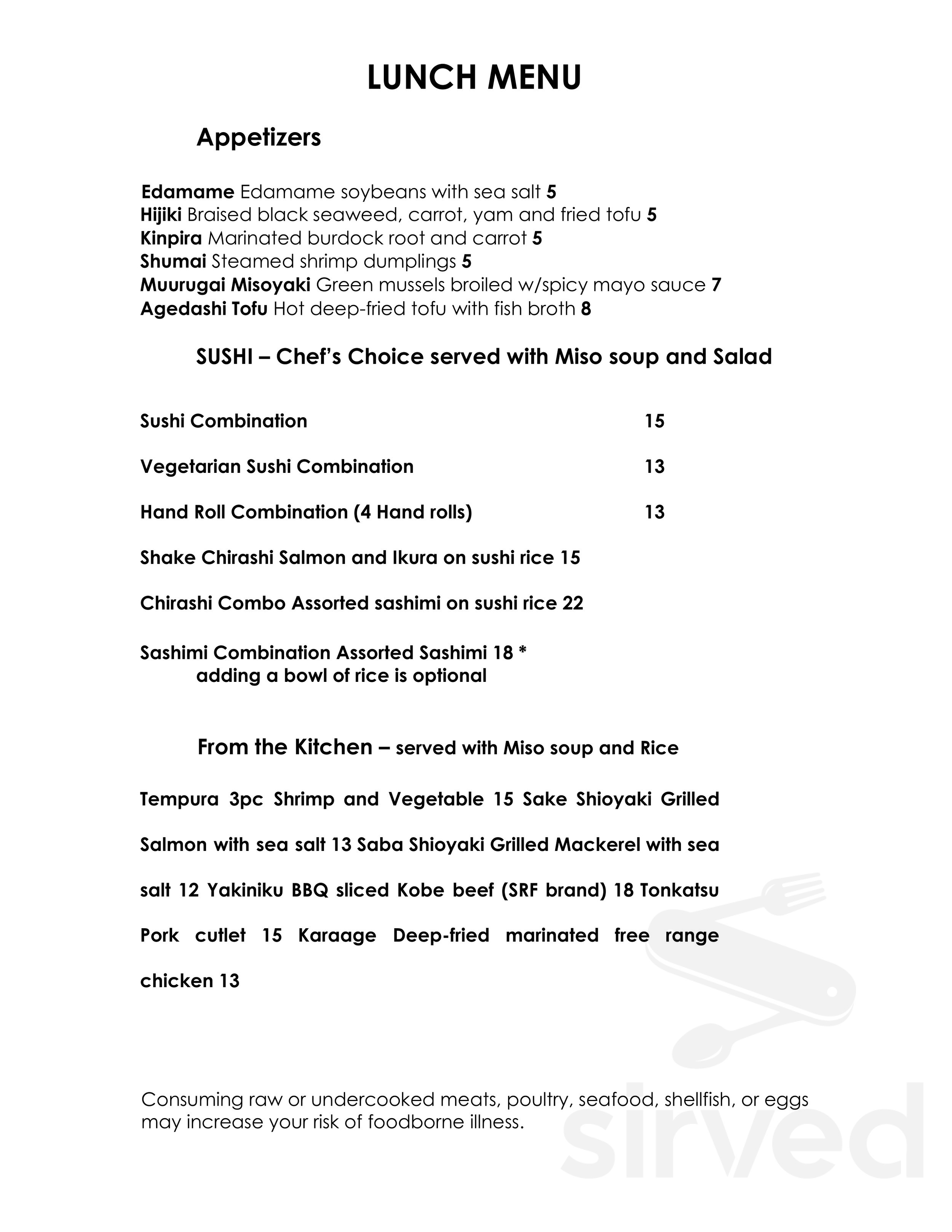AOI Sushi & Izakaya menu in Boulder, Colorado, USA