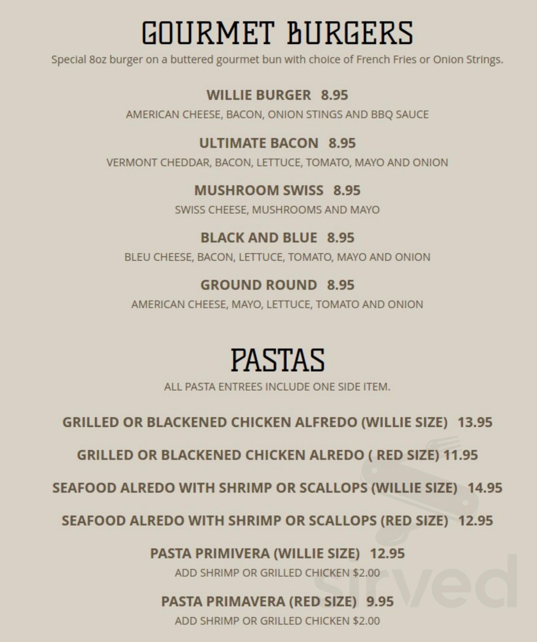 Willie and Red's menu in Hagerstown, Indiana, USA