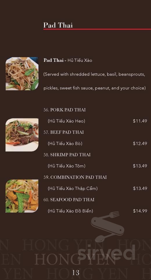 Menu for Hong Yen in Springfield, Missouri, United States