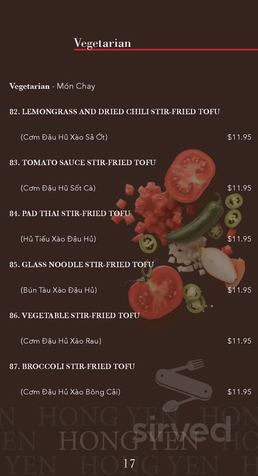 Menu for Hong Yen in Springfield, Missouri, United States