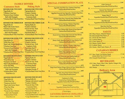 House Of Wong menu in Scarborough, Ontario, Canada