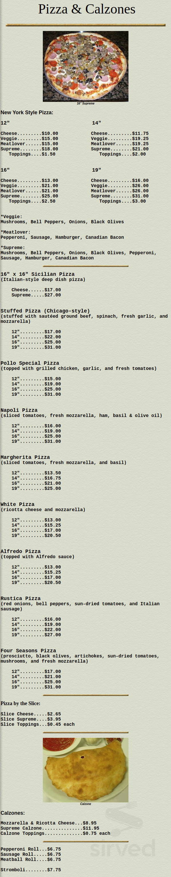 Rosa's Pizza menu in Katy, Texas, USA