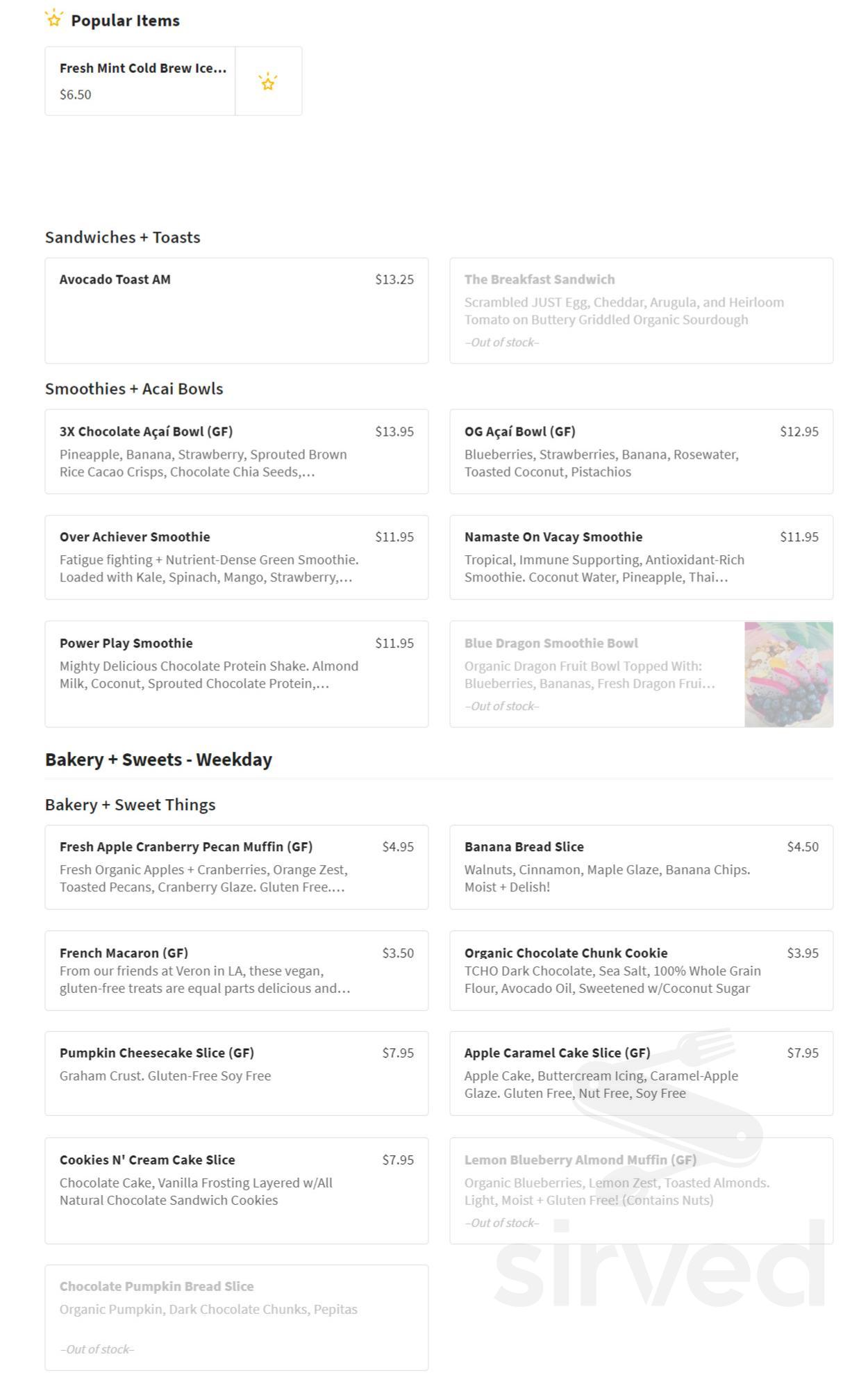 LULU GREEN menu in Boston, Massachusetts, USA