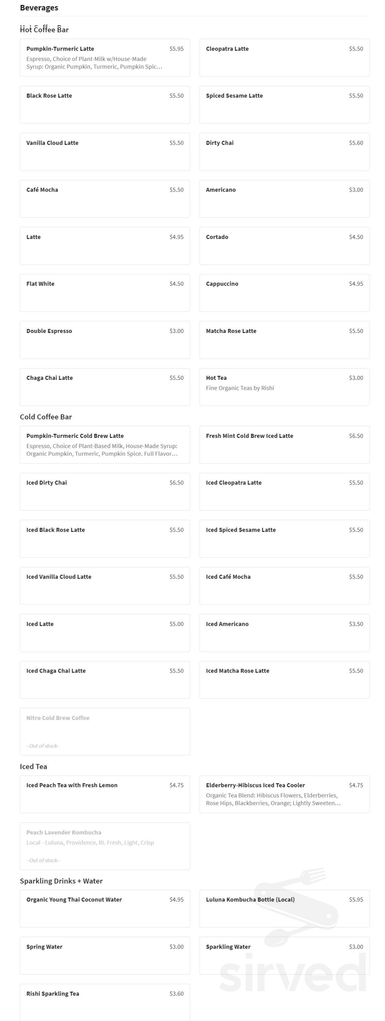 LULU GREEN menu in Boston, Massachusetts, USA