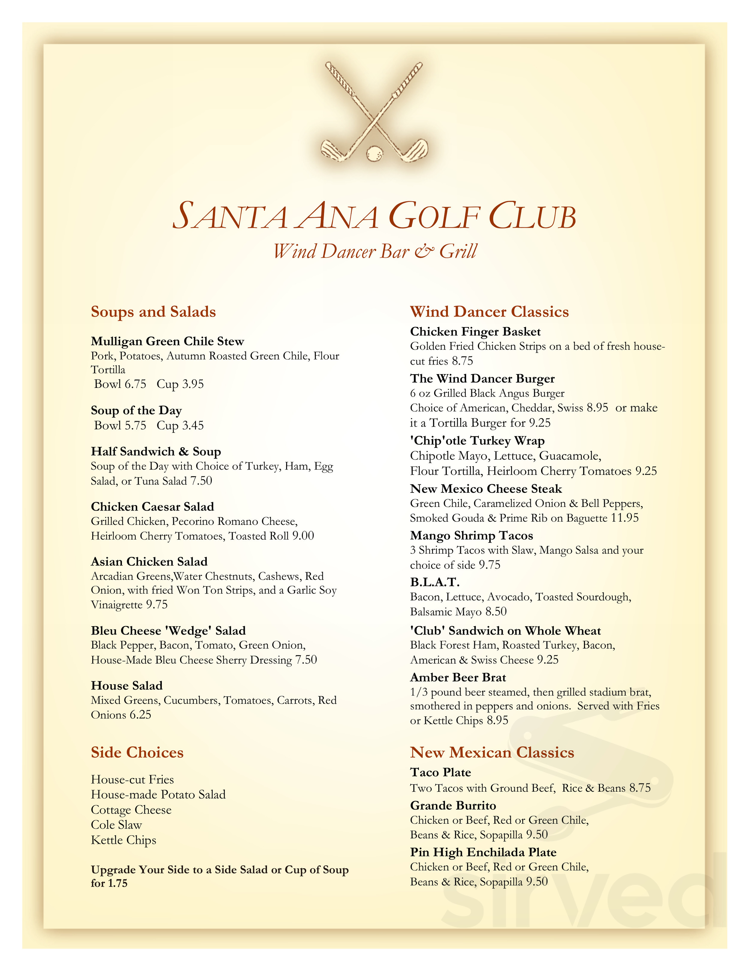 Wind Dancer Bar & Grill menu in Santa Ana Pueblo, New Mexico, USA