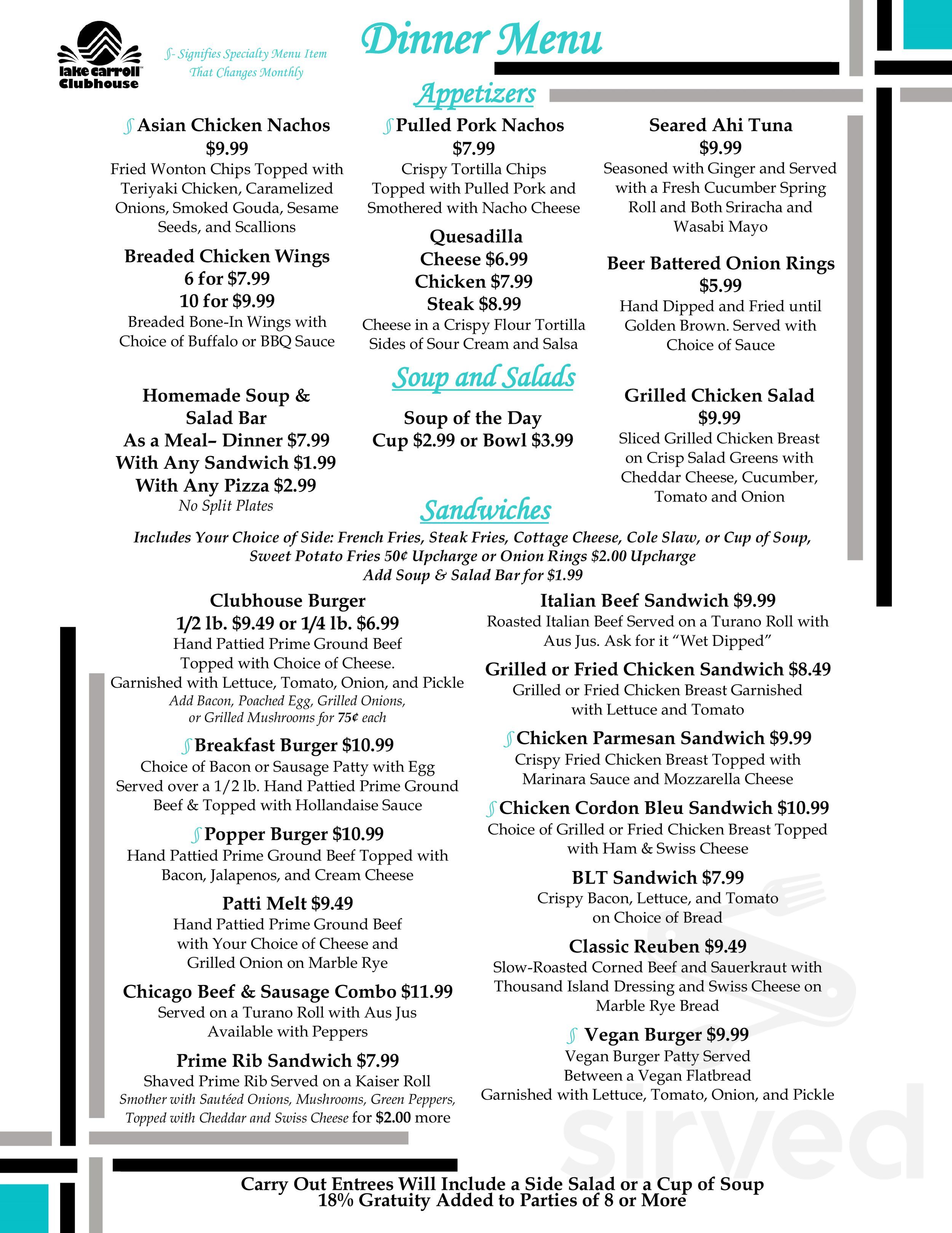 Candlelight at Lake Carroll menu in Lanark, Illinois, USA