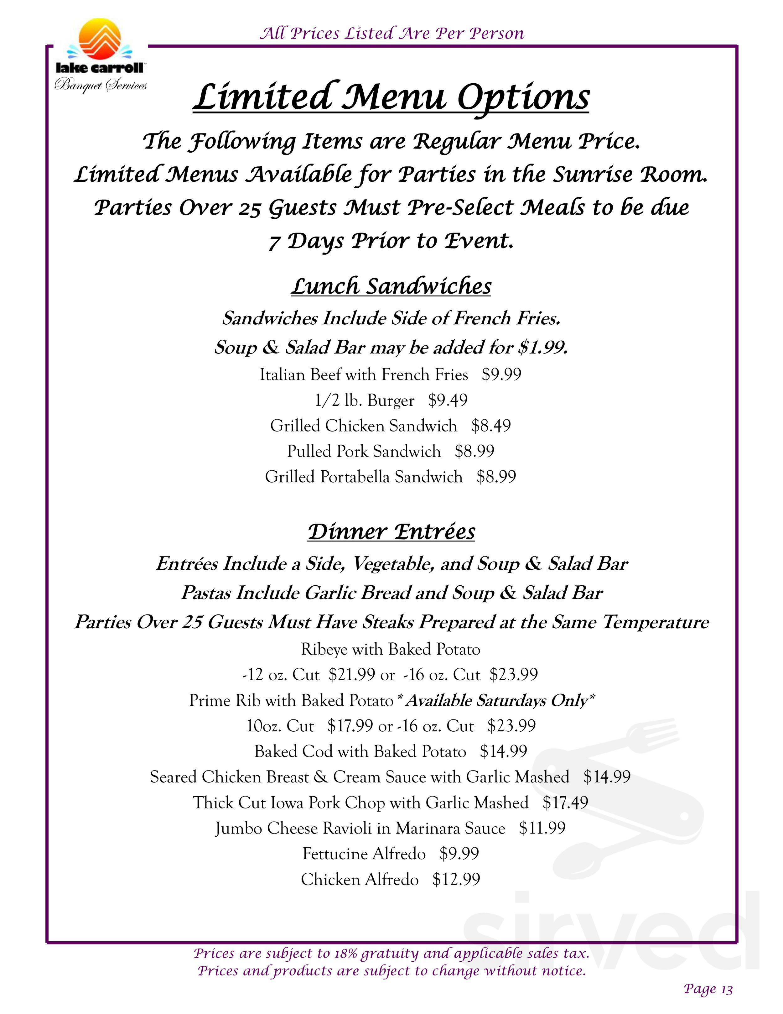 Candlelight at Lake Carroll menus in Lanark, Illinois, United States