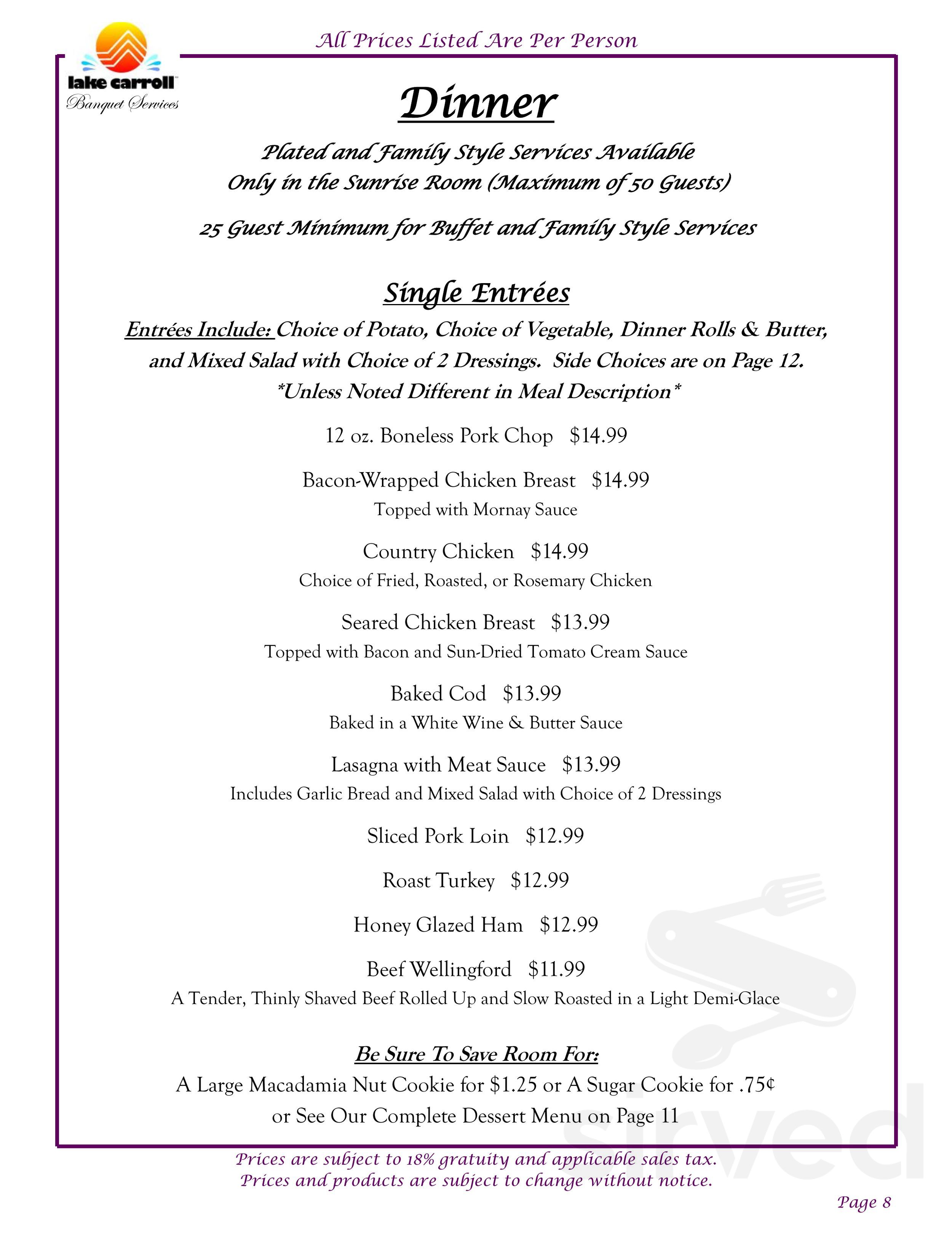 Candlelight at Lake Carroll menu in Lanark, Illinois, USA