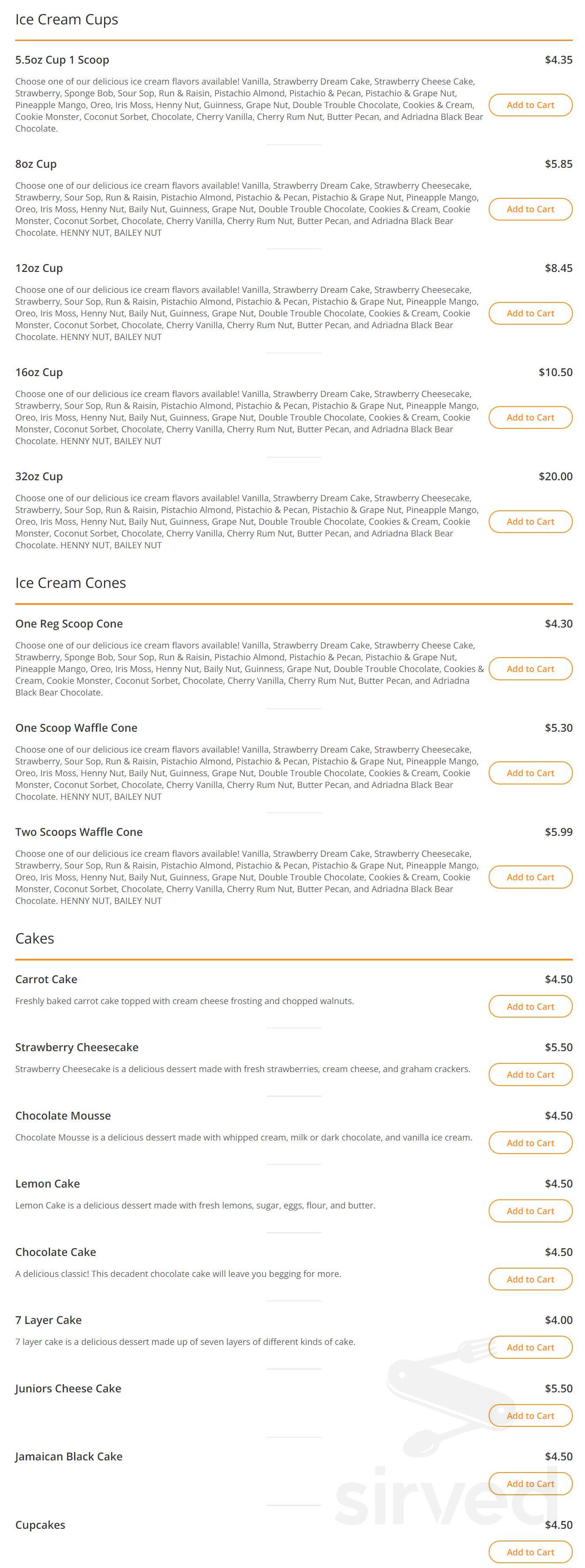 Ozzies's Ice Cream & Things menu in Mt Vernon, New York, USA