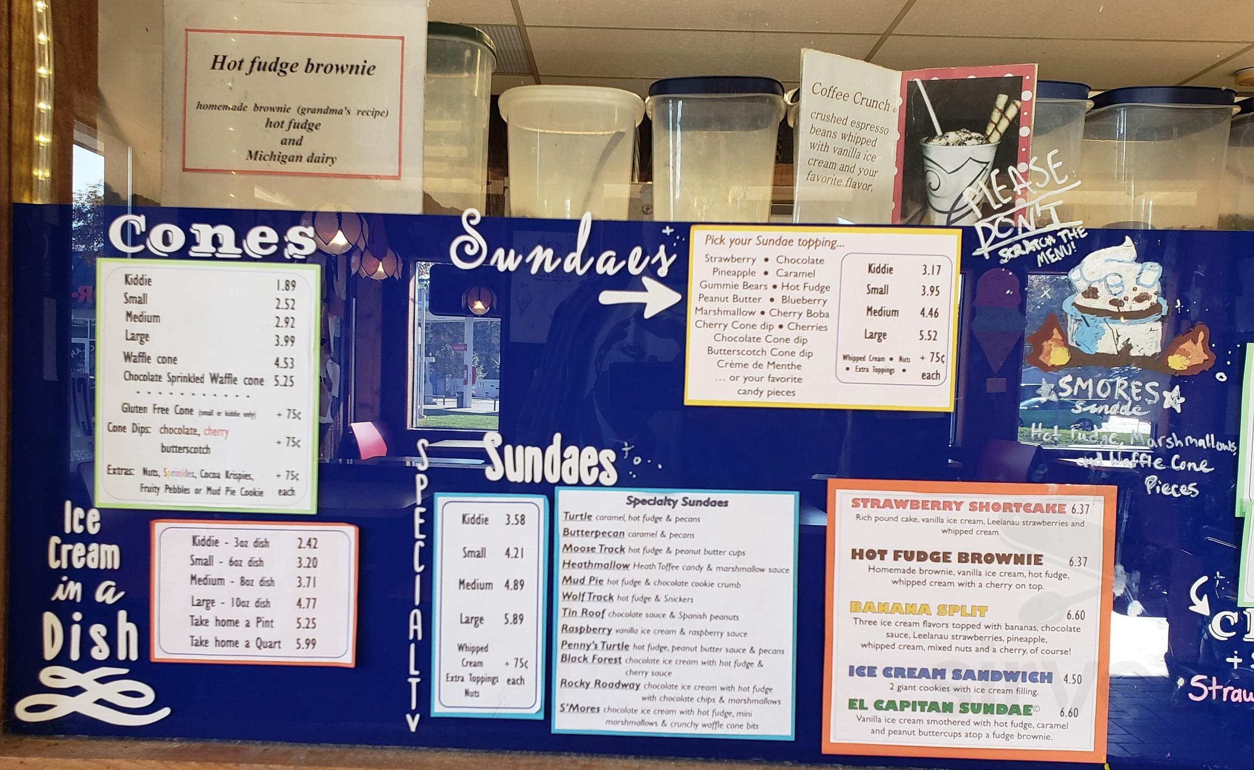 Goodson's Frosty Treat menu in Traverse City, Michigan, USA