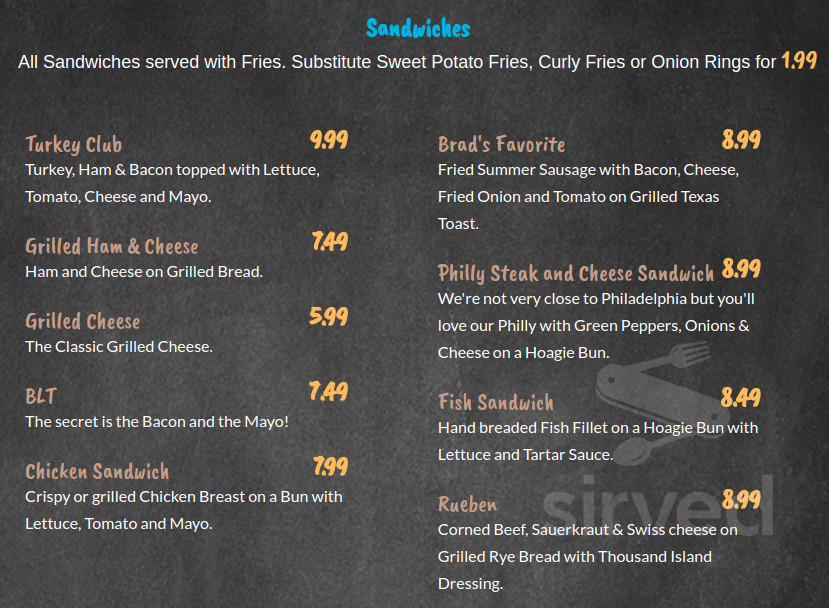 Bricks menu in Motley, Minnesota, USA