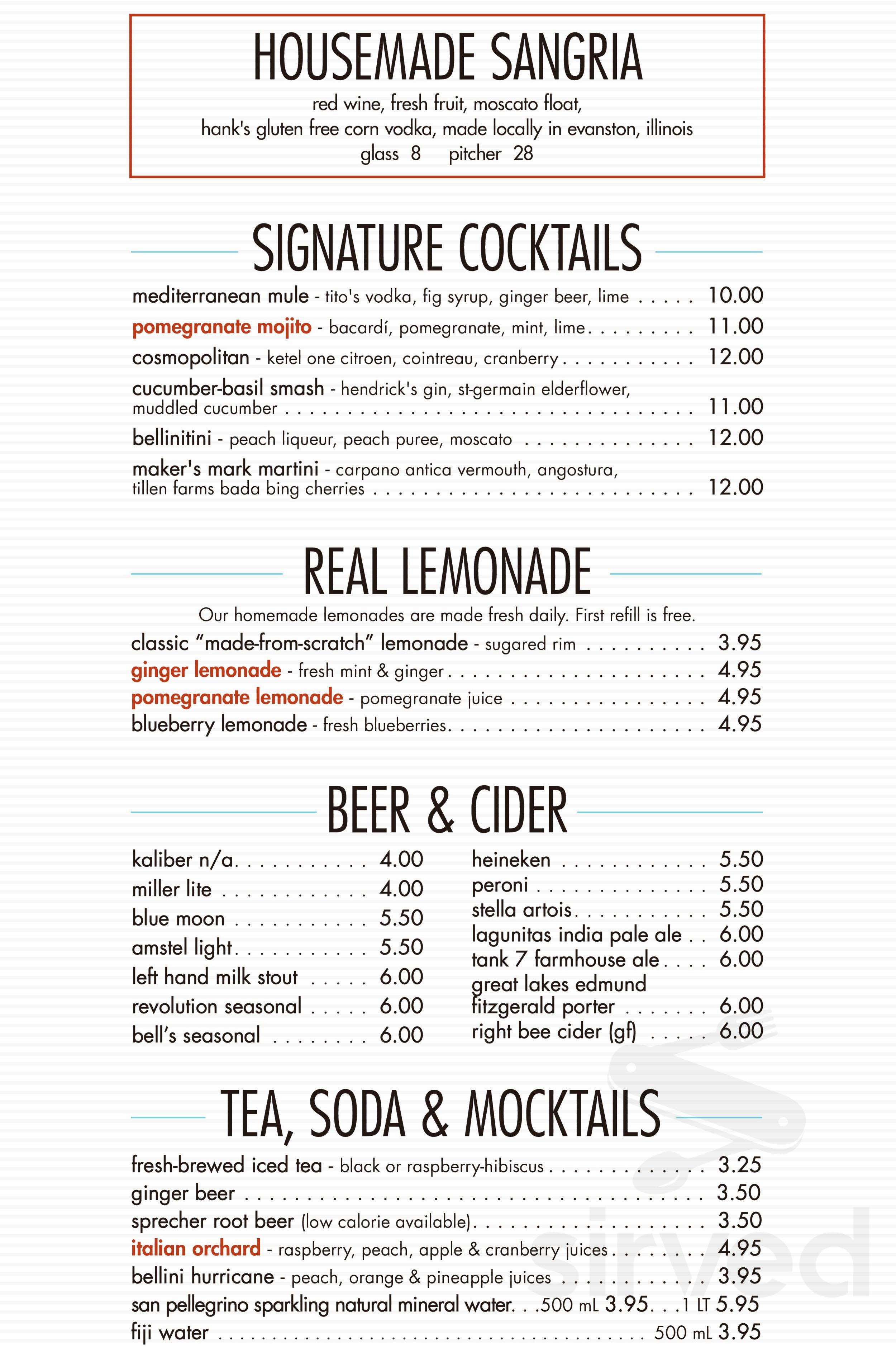 Di Pescara menu in Northbrook, Illinois, USA