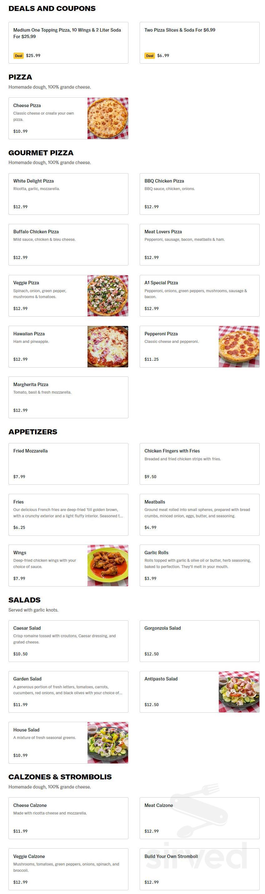 A1 Pizza Kitchen menu in Boynton Beach, Florida, USA
