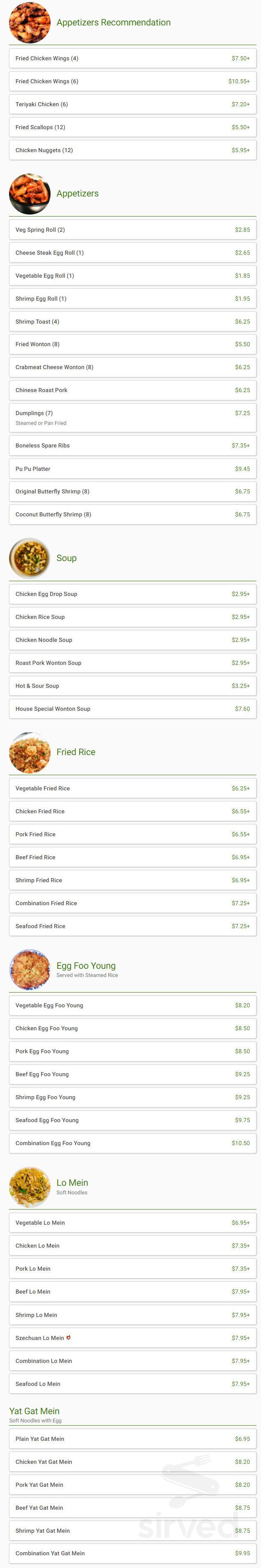Beijing menu in Baltimore, Maryland, USA