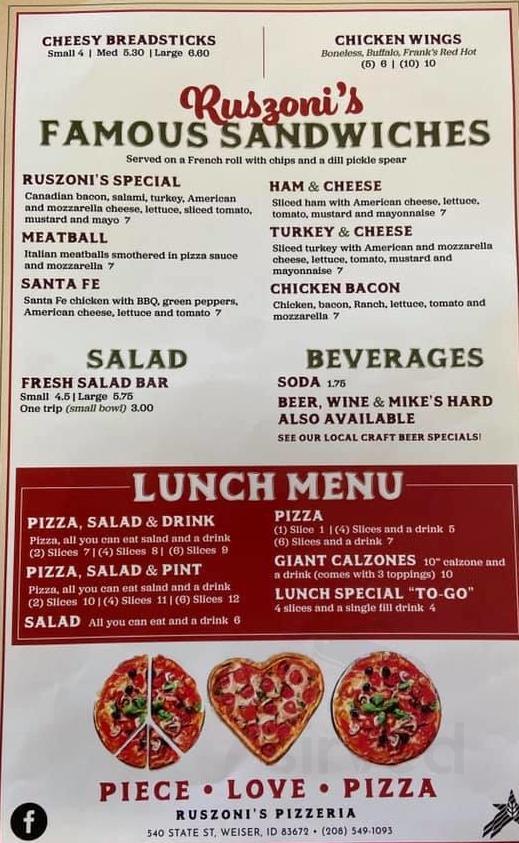 Ruszoni's Pizza menus in Weiser, Idaho, United States