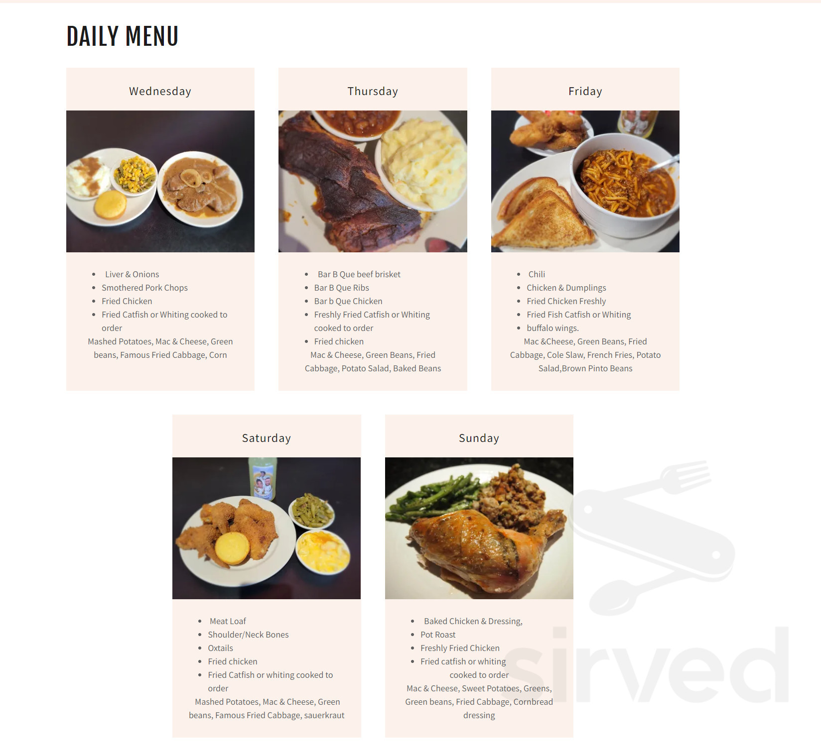 Menu for Daddy Vic's Soul Food in Louisville, KY | Sirved