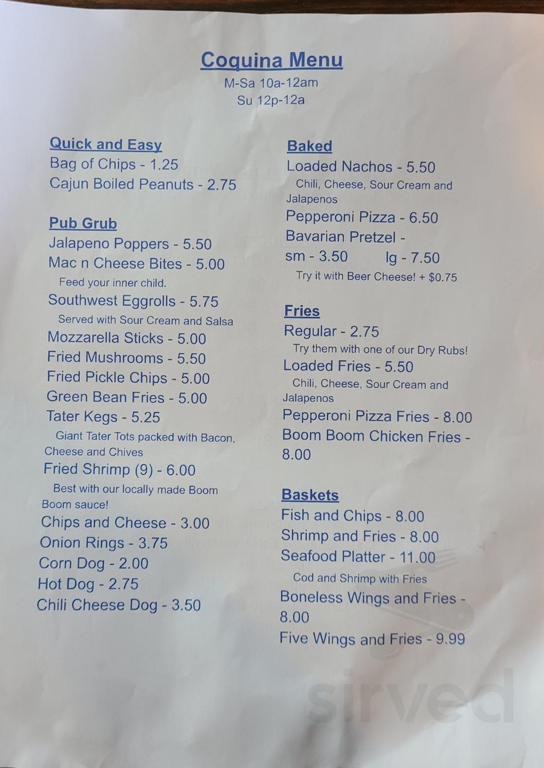 COQUINA LOUNGE menu in Rockledge, Florida, USA