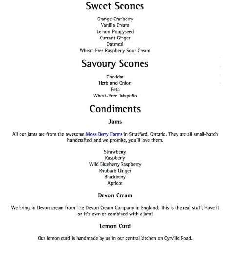 The Scone Witch menu in Ottawa, Ontario, Canada